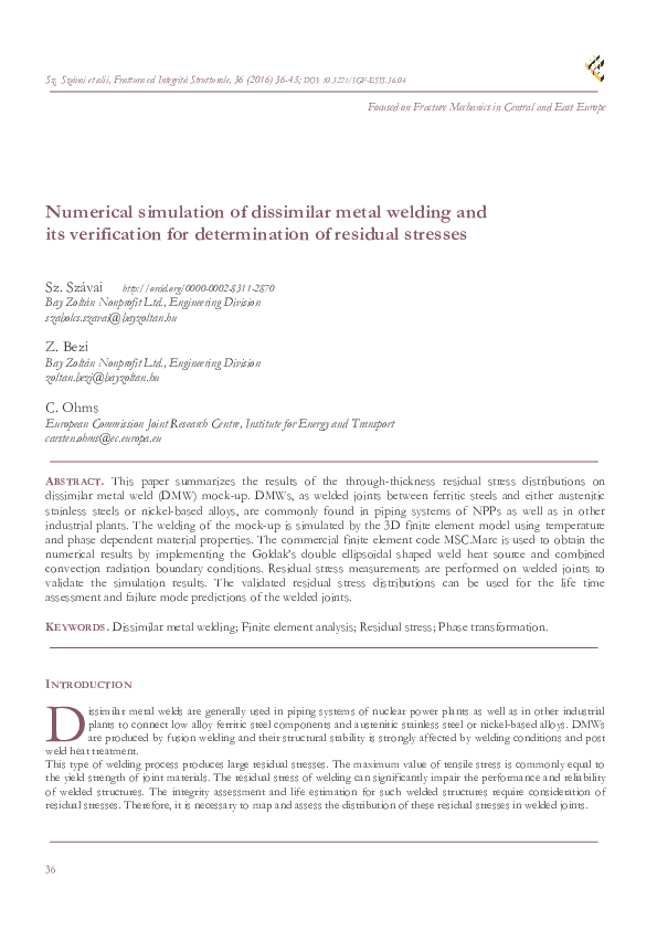 (PDF) Numerical simulation of dissimilar metal welding and its ... (PDF) Numerical simulation of dissimilar metal welding and its ...