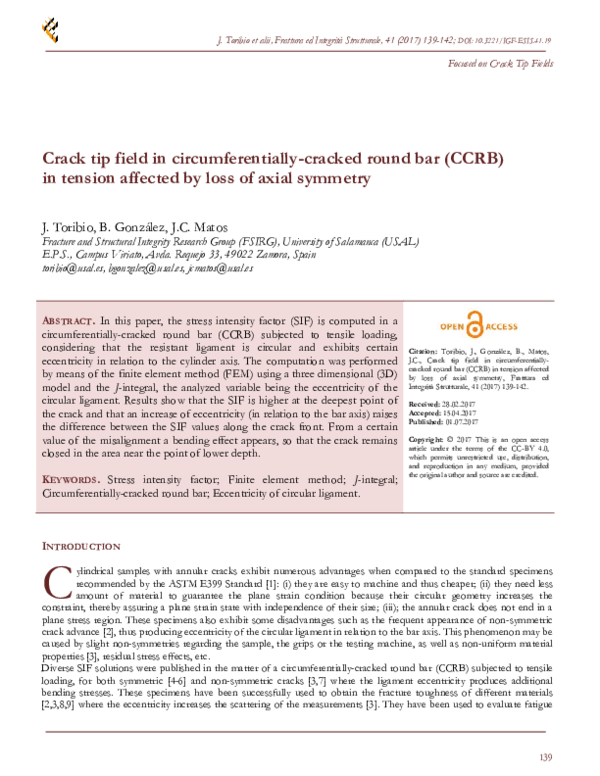 (PDF) Crack tip field in circumferentially-cracked round bar (CCRB) in ...