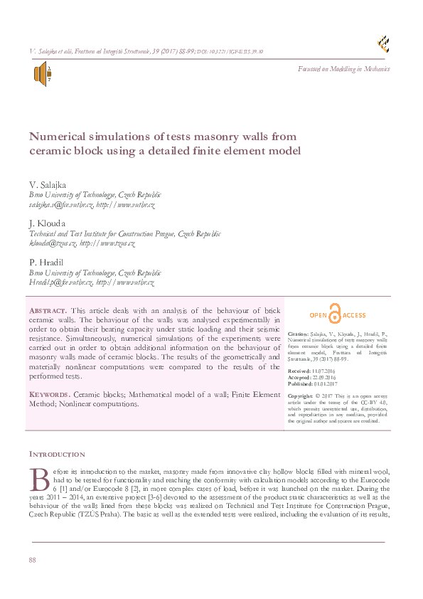 (PDF) Numerical simulations of tests masonry walls from ceramic block ...