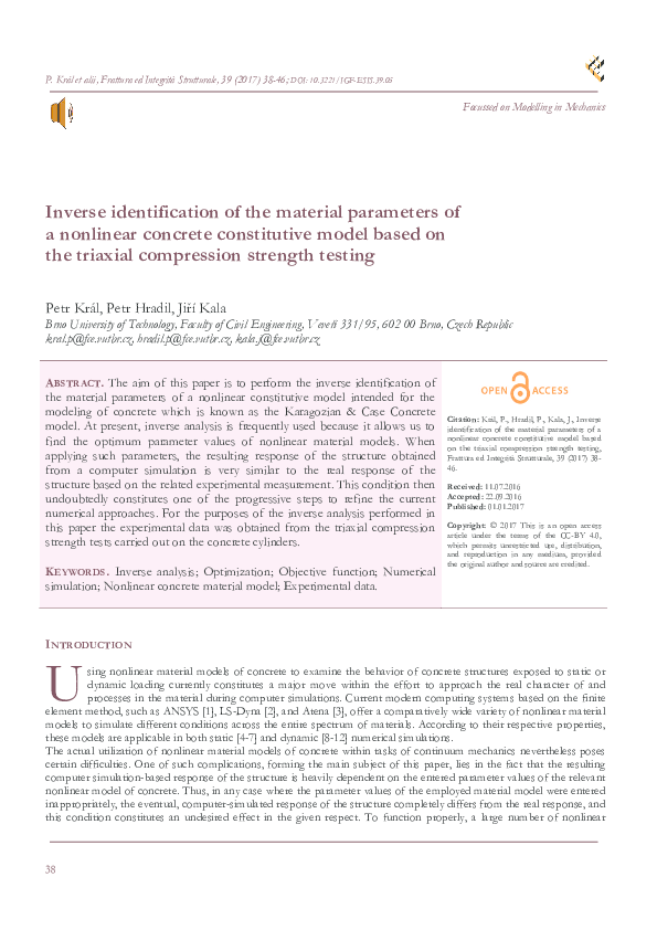 (PDF) Inverse identification of the material parameters of a nonlinear concrete constitutive ...