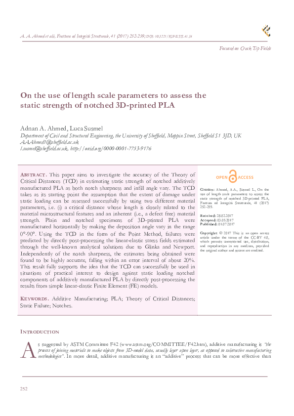 Pdf On The Use Of Length Scale Parameters To Assess The Static Strength Of Notchedpdf