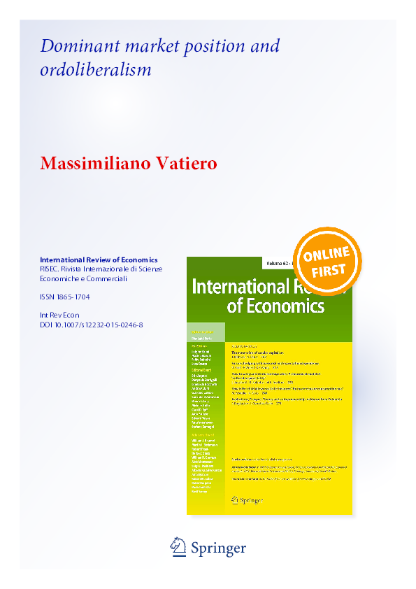 (PDF) Dominant market position and ordoliberalism