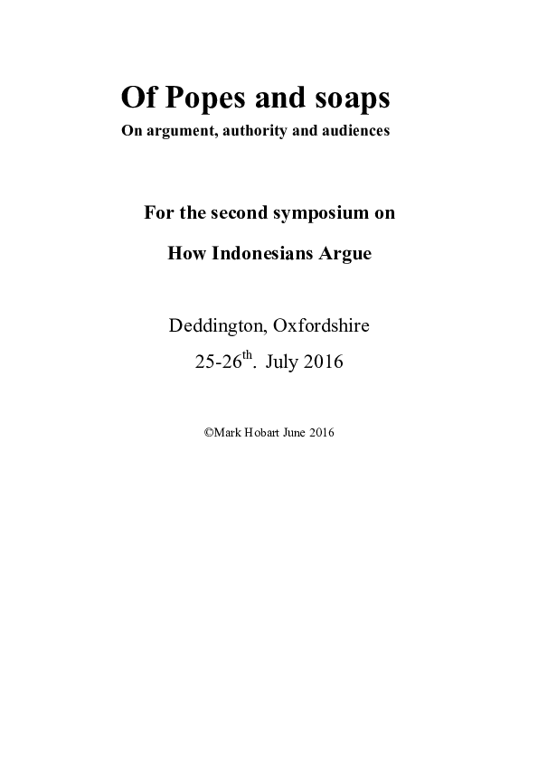 (PDF) Of Popes and soaps: on argument, authority and audiences