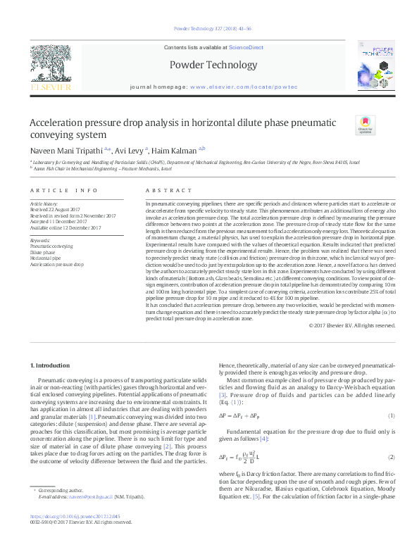 (PDF) Acceleration pressure drop analysis in horizontal dilute phase pneumatic conveying system