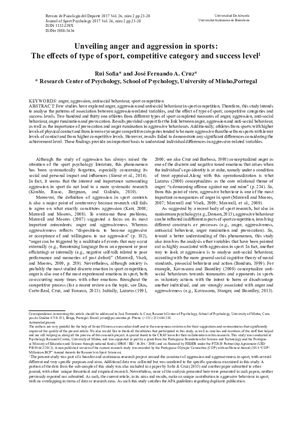 (PDF) Unveiling anger and aggression in sports: The effects of type of ...