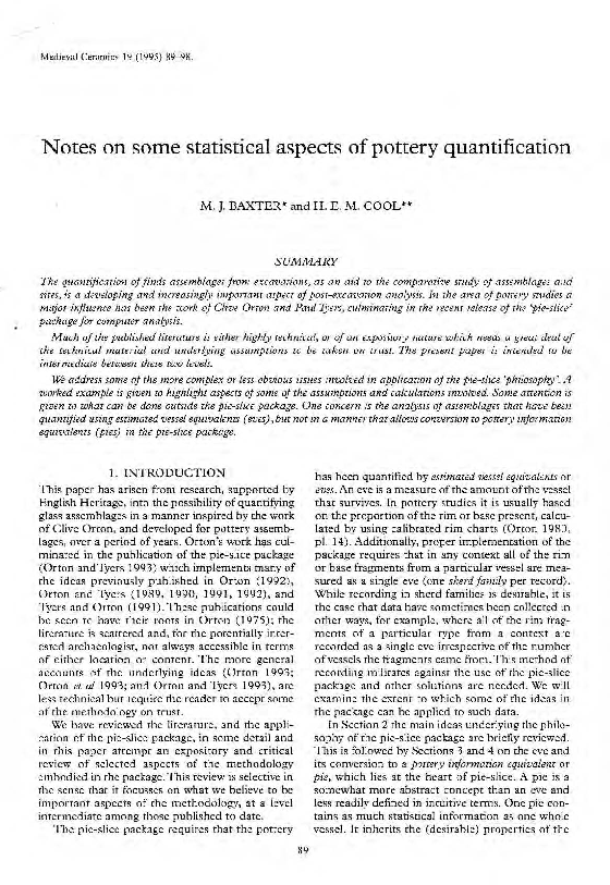 (PDF) Notes on some statistical aspects of pottery quantification