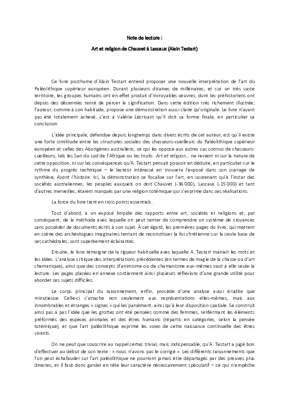 (PDF) Note de lecture : Art et religion de Chauvet à Lascaux (Alain ...
