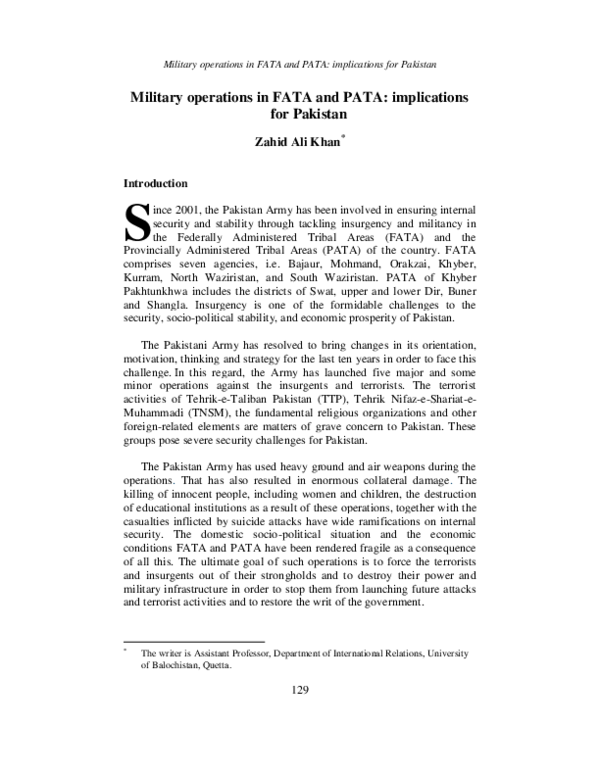 (PDF) Military operations in FATA and PATA: implications for Pakistan ...