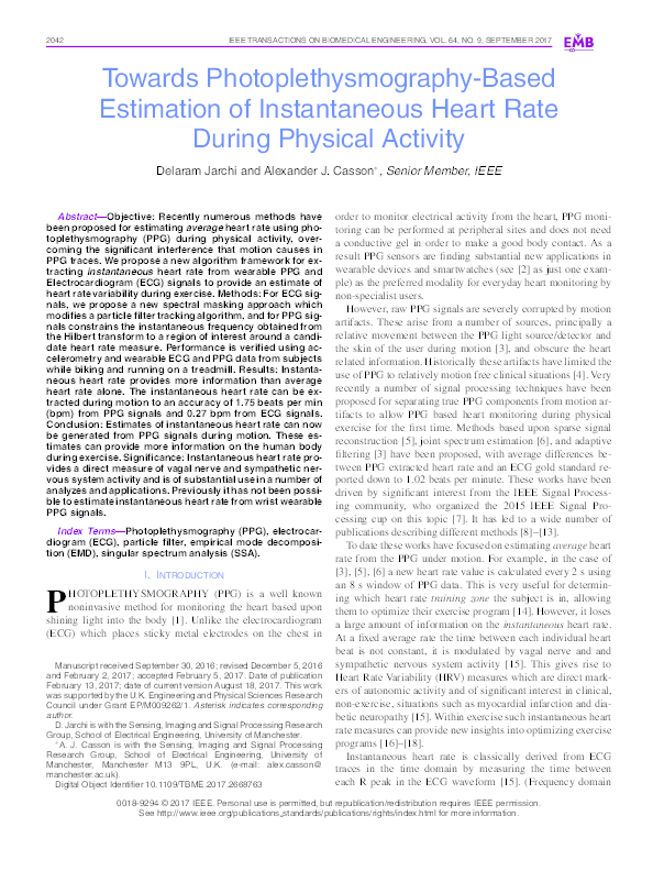 Pdf Towards Photoplethysmography Based Estimation Of Instantaneous Heart Rate During Physical