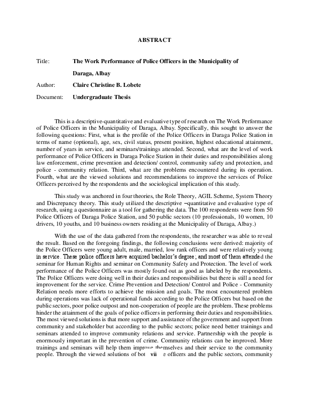 (DOC) The Work Performance of Police Officers_ABSTRACT