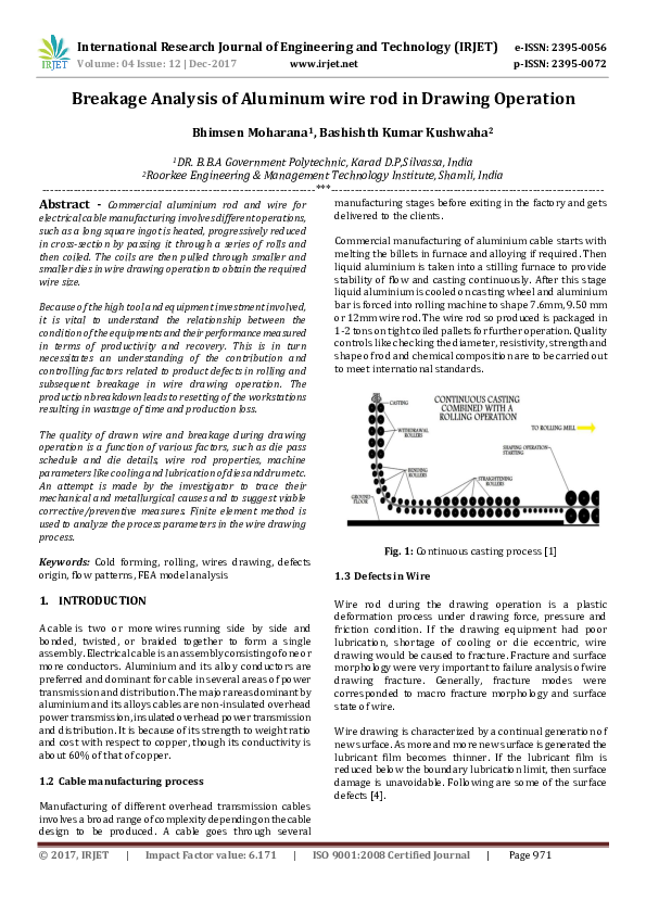 (PDF) Breakage Analysis of Aluminum wire rod in Drawing Operation