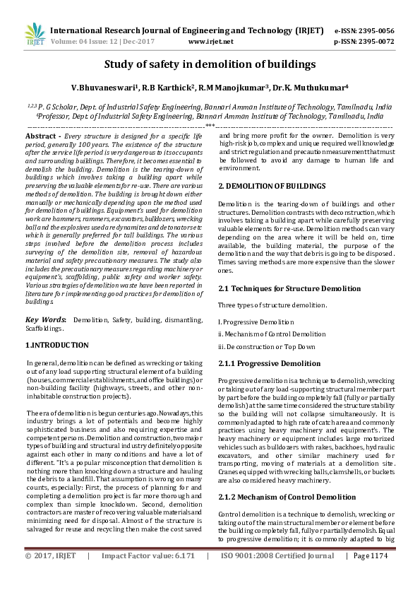 (PDF) Study of safety in demolition of buildings