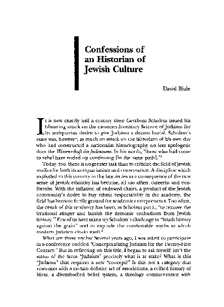 (PDF) David Biale, “Confessions of an Historian of Jewish Culture ...