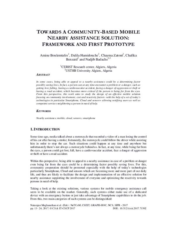 (PDF) TOWARDS A COMMUNITY-BASED MOBILE NEARBY ASSISTANCE SOLUTION ...