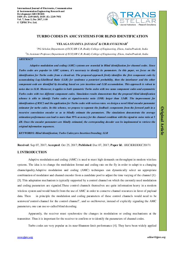(PDF) TURBO CODES IN AMC SYSTEMS FOR BLIND IDENTIFICATION