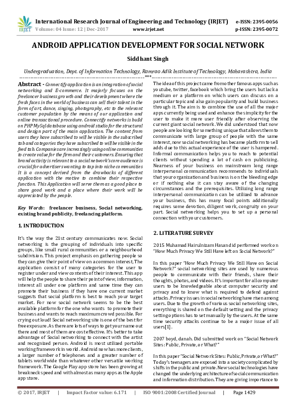 (PDF) ANDROID APPLICATION DEVELOPMENT FOR SOCIAL NETWORK