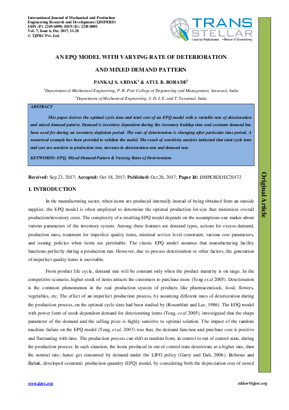 Pdf An Epq Model With Varying Rate Of Deterioration And Mixed Demand