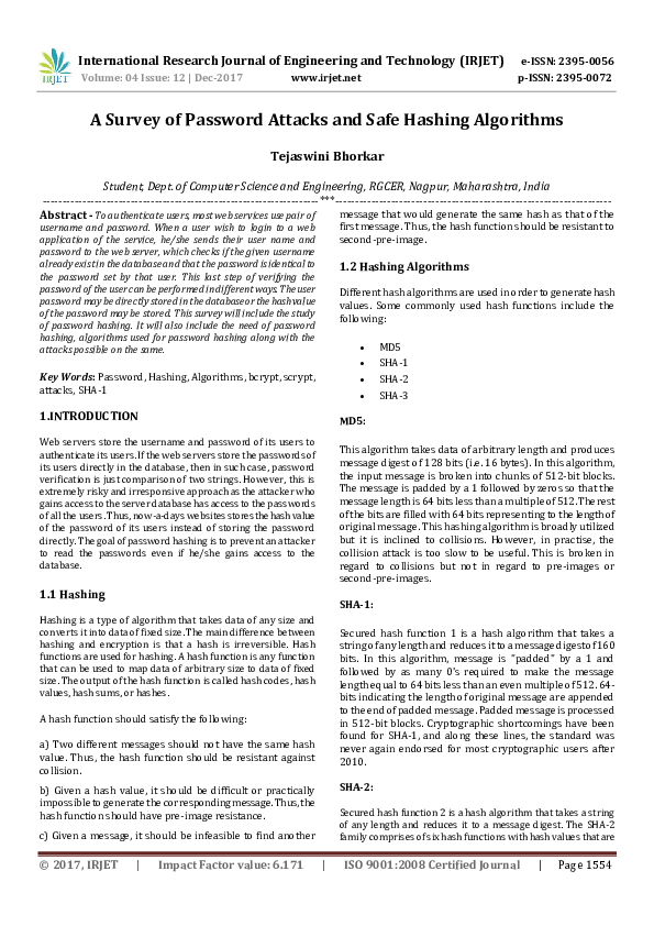 (PDF) A Survey of Password Attacks and Safe Hashing Algorithms