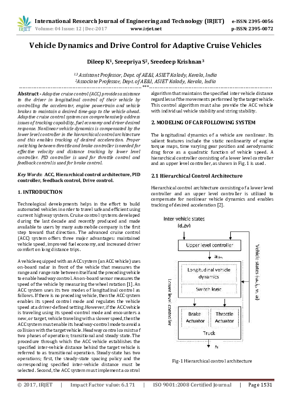 (PDF) Vehicle Dynamics and Drive Control for Adaptive Cruise Vehicles