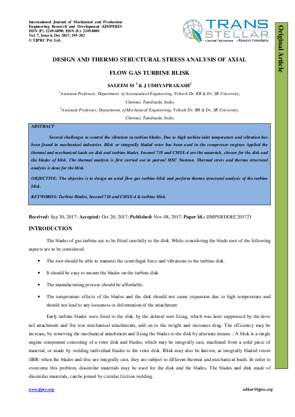 (PDF) DESIGN AND THERMO STRUCTURAL STRESS ANALYSIS OF AXIAL FLOW GAS ...