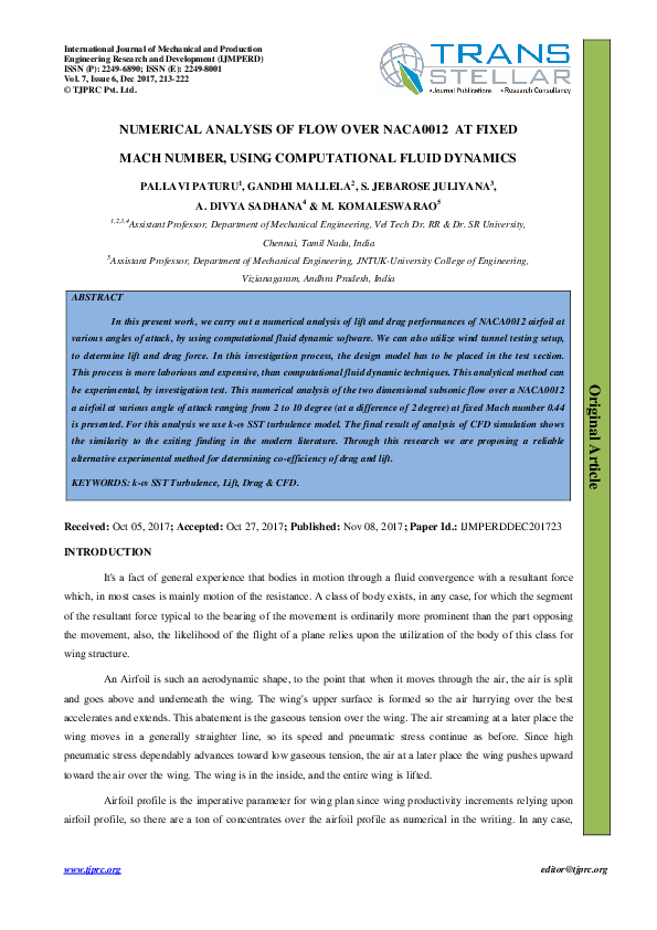 (PDF) NUMERICAL ANALYSIS OF FLOW OVER NACA0012 AT FIXED MACH NUMBER, USING COMPUTATIONAL FLUID ...