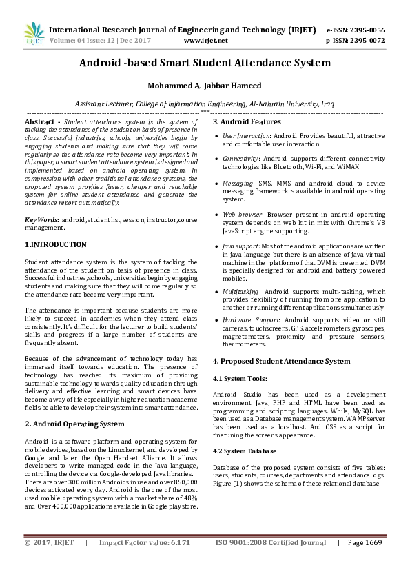 (PDF) Android -based Smart Student Attendance System