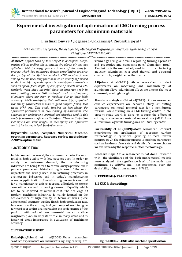 Pdf Experimental Investigation Of Optimization Of Cnc Turning Process
