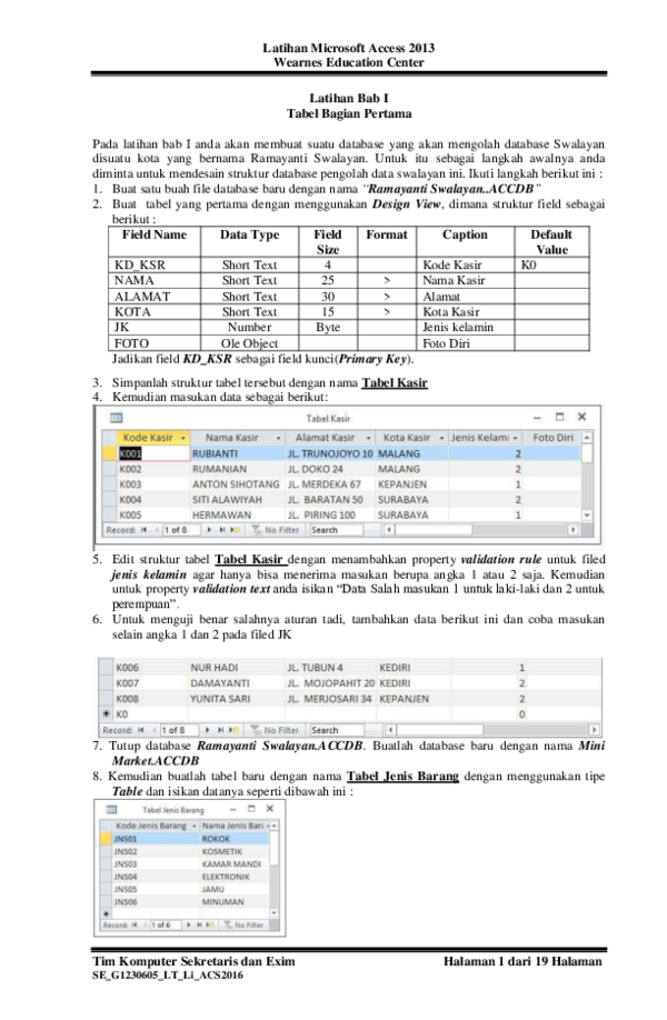 (PDF) Latihan Microsoft Access 2013 Wearnes Education Center