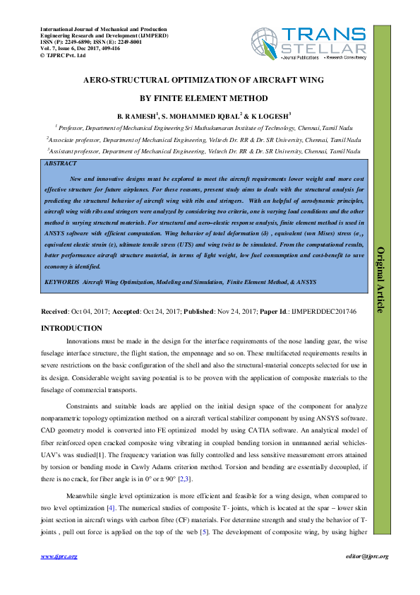 Pdf Aero Structural Optimization Of Aircraft Wing By Finite Element Method