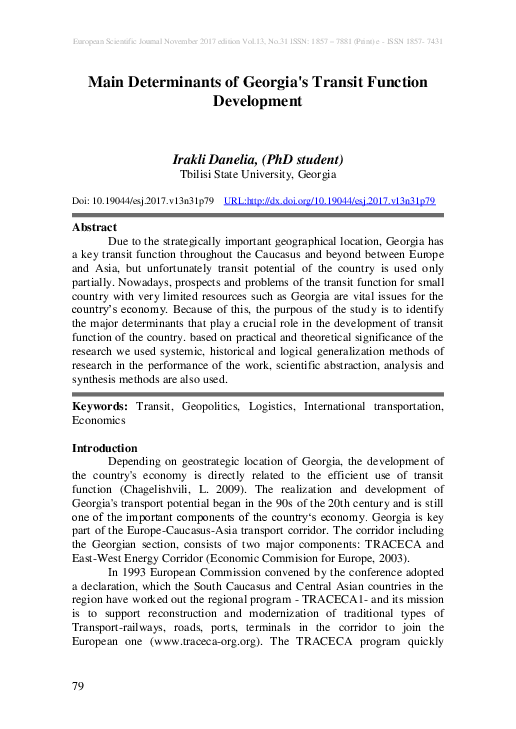 (PDF) Main Determinants of Georgia's Transit Function Development | European Scientific Journal ...