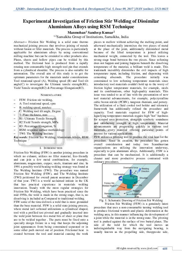 Pdf Experimental Investigation Of Friction Stir Welding Of Dissimilar