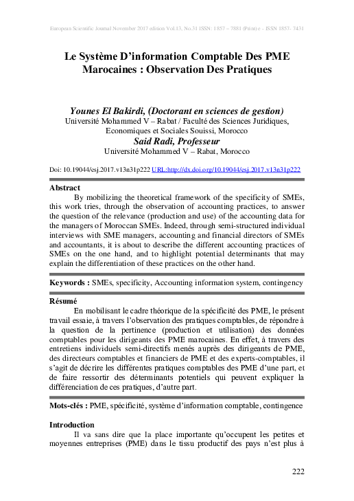 (PDF) Le Système D'information Comptable Des PME Marocaines ...