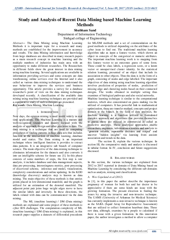 (PDF) Study and Analysis of Recent Data Mining based Machine Learning ...