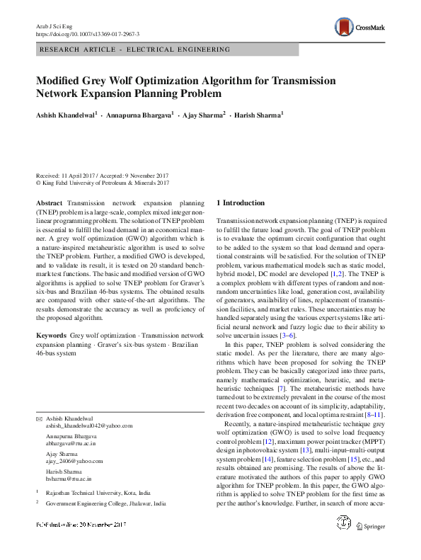(PDF) Modified Grey Wolf Optimization Algorithm for Transmission Network Expansion Planning Problem