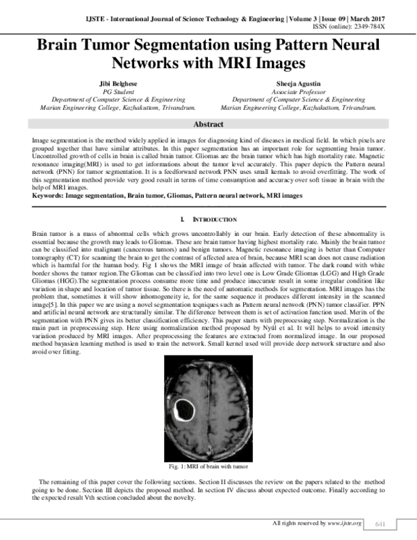 (PDF) Brain Tumor Segmentation using Pattern Neural Networks with MRI Images