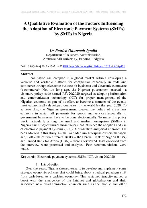 (PDF) A Qualitative Evaluation of the Factors Influencing the Adoption of Electronic Payment ...