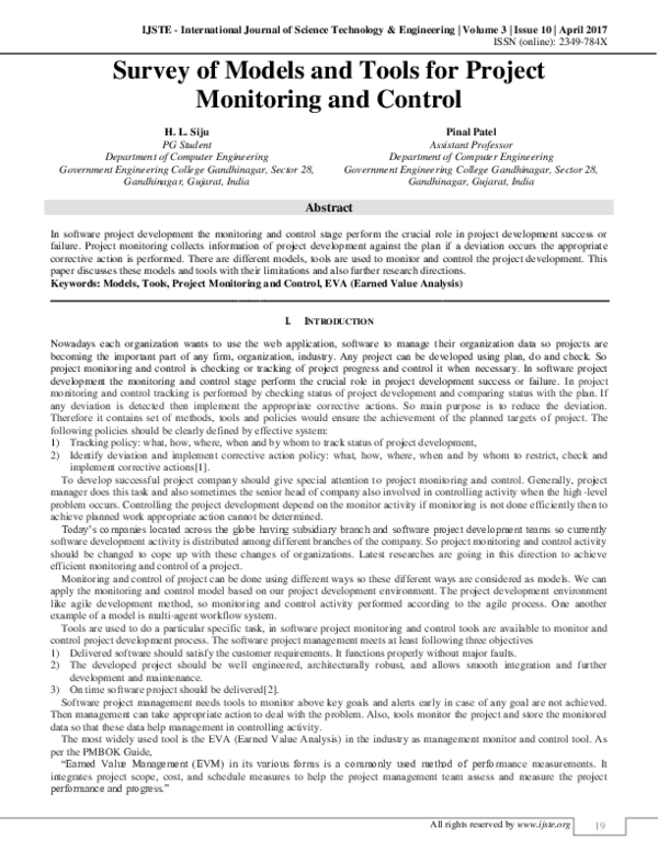 (PDF) Survey of Models and Tools for Project Monitoring and Control