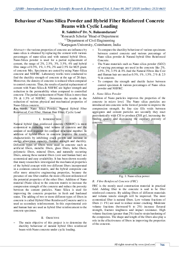 Pdf Behaviour Of Nano Silica Powder And Hybrid Fiber Reinforced Concrete Beams With Cyclic Loading