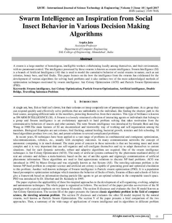 (PDF) Swarm Intelligence an Inspiration from Social Insect Behavior in ...