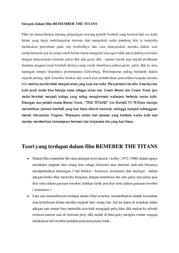 (DOC) Sinopsis dalam film REMEMBER THE TITANS