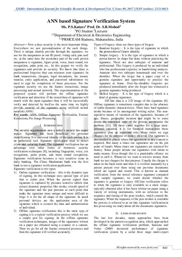 Pdf Ann Based Signature Verification System