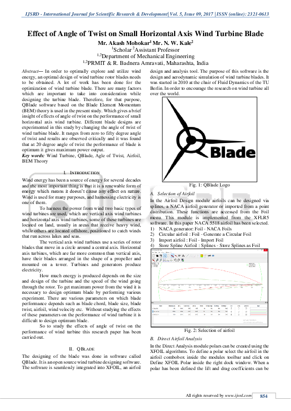 (PDF) Effect of Angle of Twist on Small Horizontal Axis Wind Turbine Blade