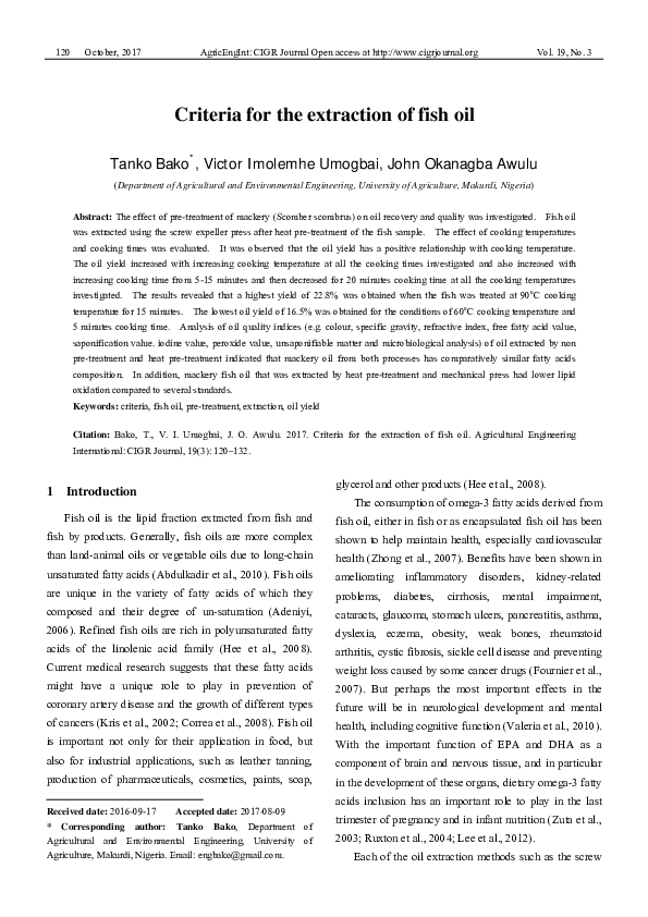 (PDF) Criteria for the extraction of fish oil