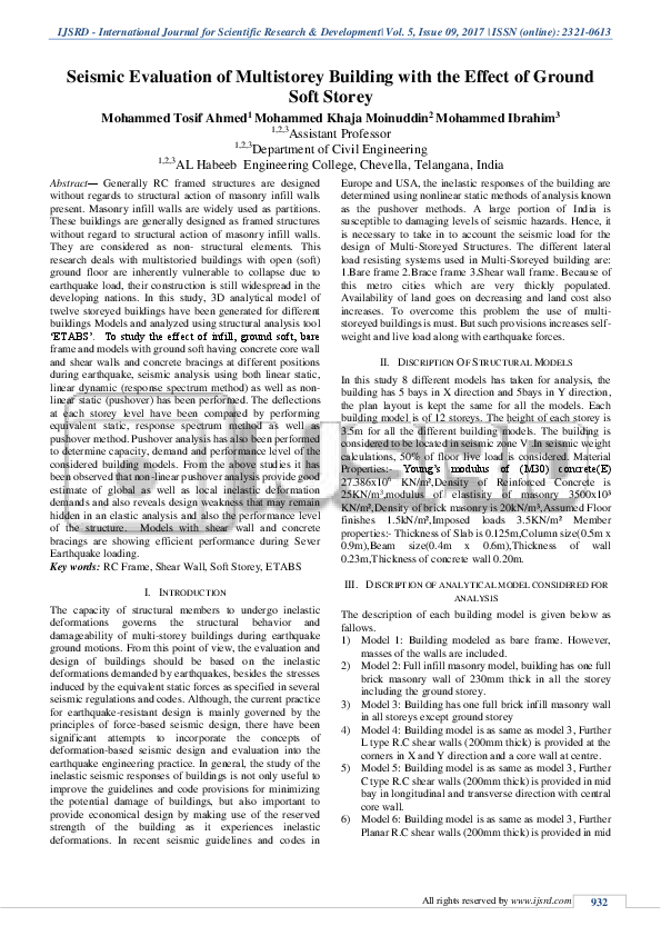 Pdf Seismic Evaluation Of Multistorey Building With The Effect Of