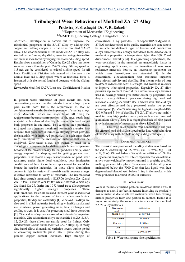 (PDF) Tribological Wear Behaviour of Modified ZA–27 Alloy