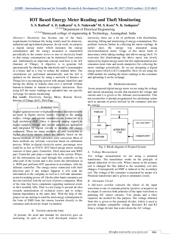 (PDF) IOT Based Energy Meter Reading and Theft Monitoring