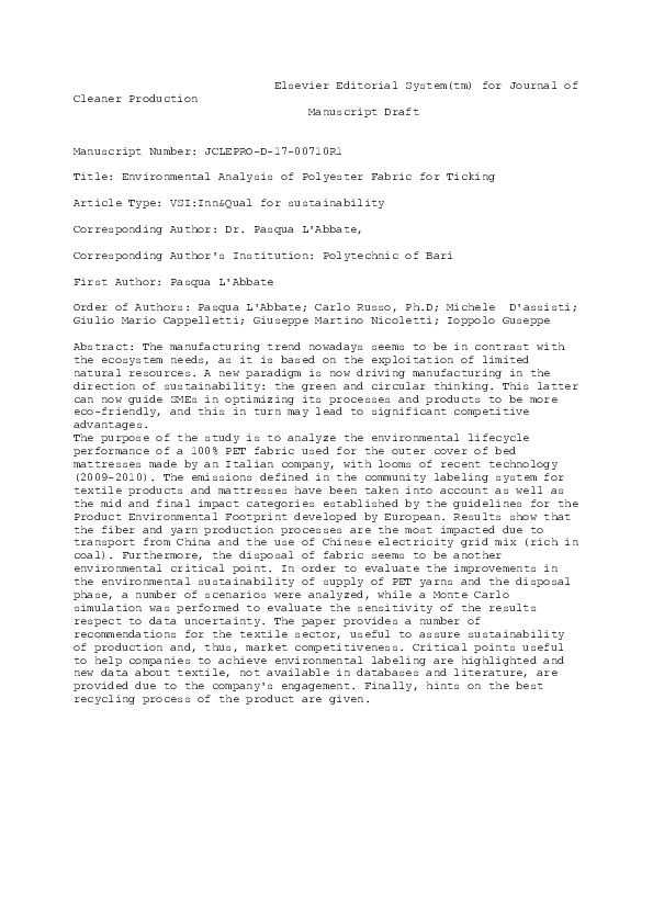 (PDF) Elsevier Editorial System(tm) for Journal of Cleaner Production ...