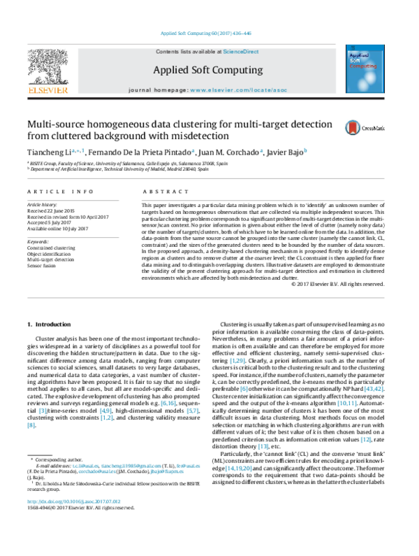 Pdf Multi Source Homogeneous Data Clustering For Multi Target