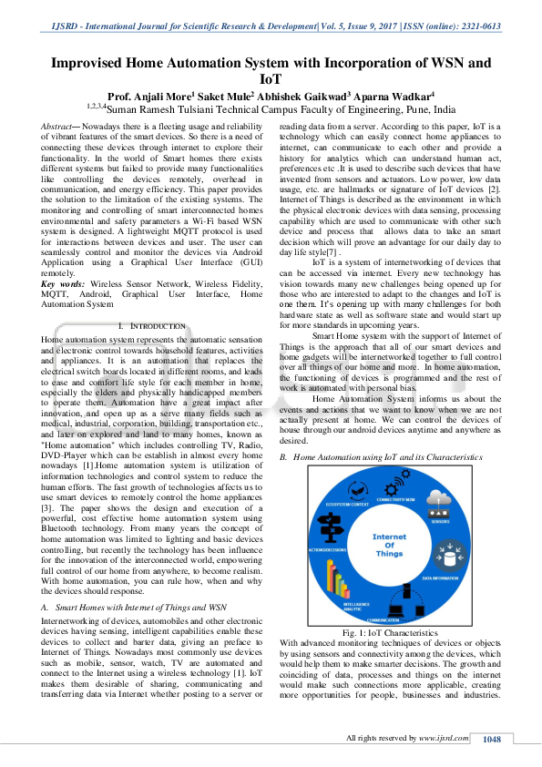 (PDF) Improvised Home Automation System with Incorporation of WSN and IoT