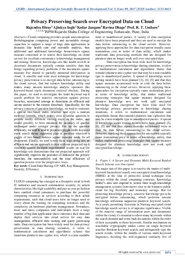 (PDF) Privacy Preserving Search over Encrypted Data on Cloud